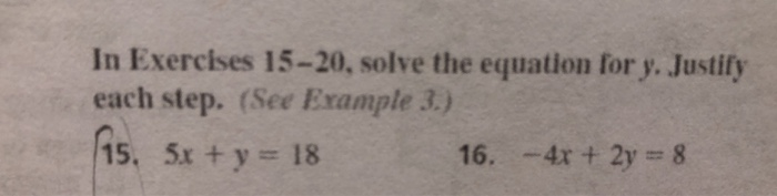 Solved In Exercises 15-20, solve the equation for y. Justify | Chegg.com