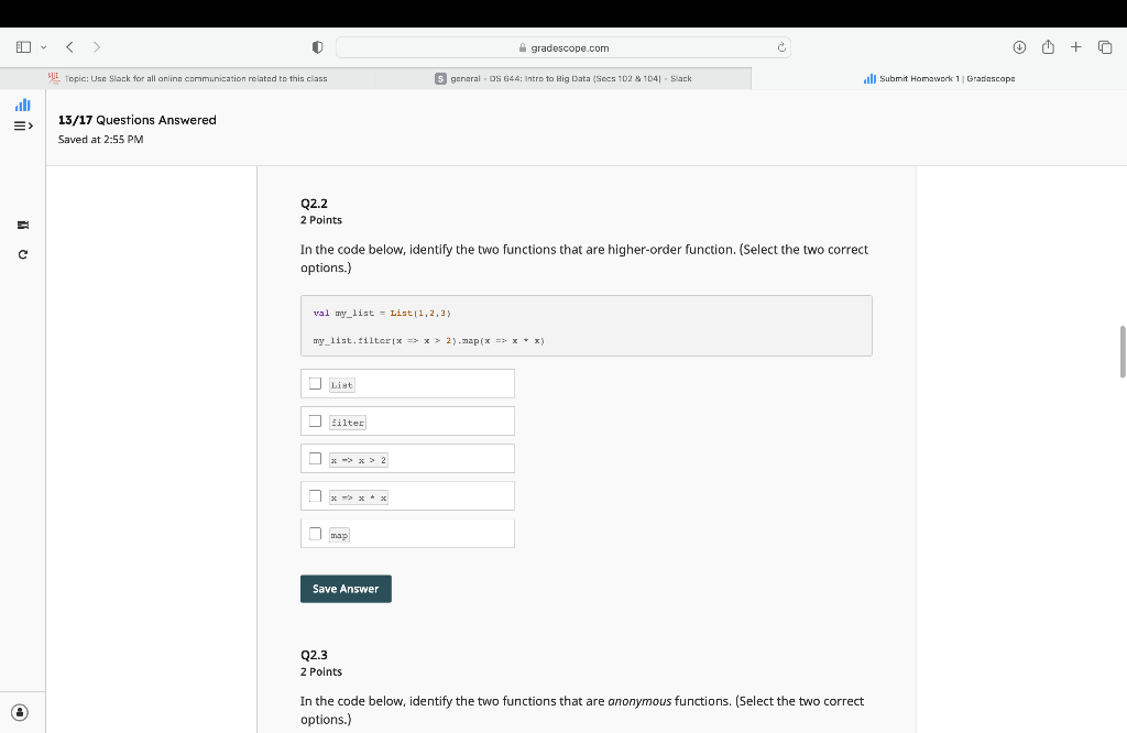 Solved 13/17 Questions Answered Saved at 2:55 PM Q2.2 2 | Chegg.com