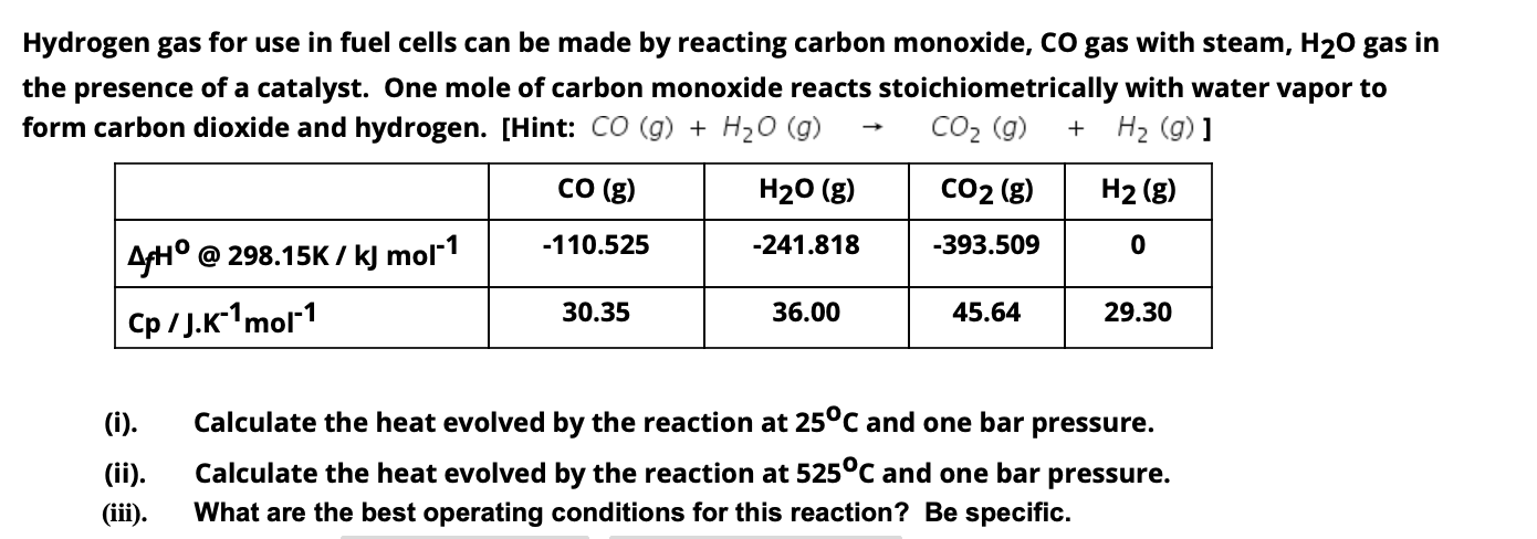 Solved Hydrogen gas for use in fuel cells can be made by | Chegg.com