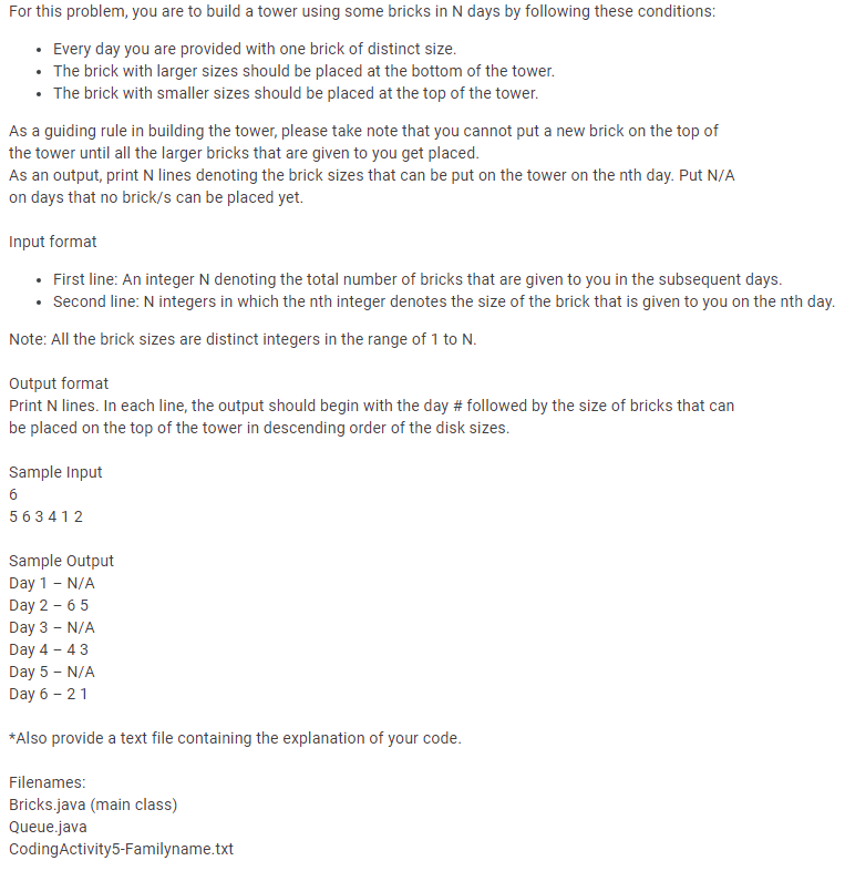 Solved For this problem, you are to build a tower using some | Chegg.com