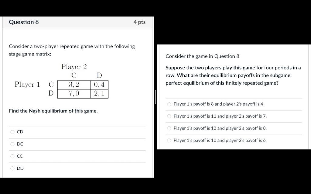 Solved Question 8 4 pts Consider a two-player repeated game | Chegg.com