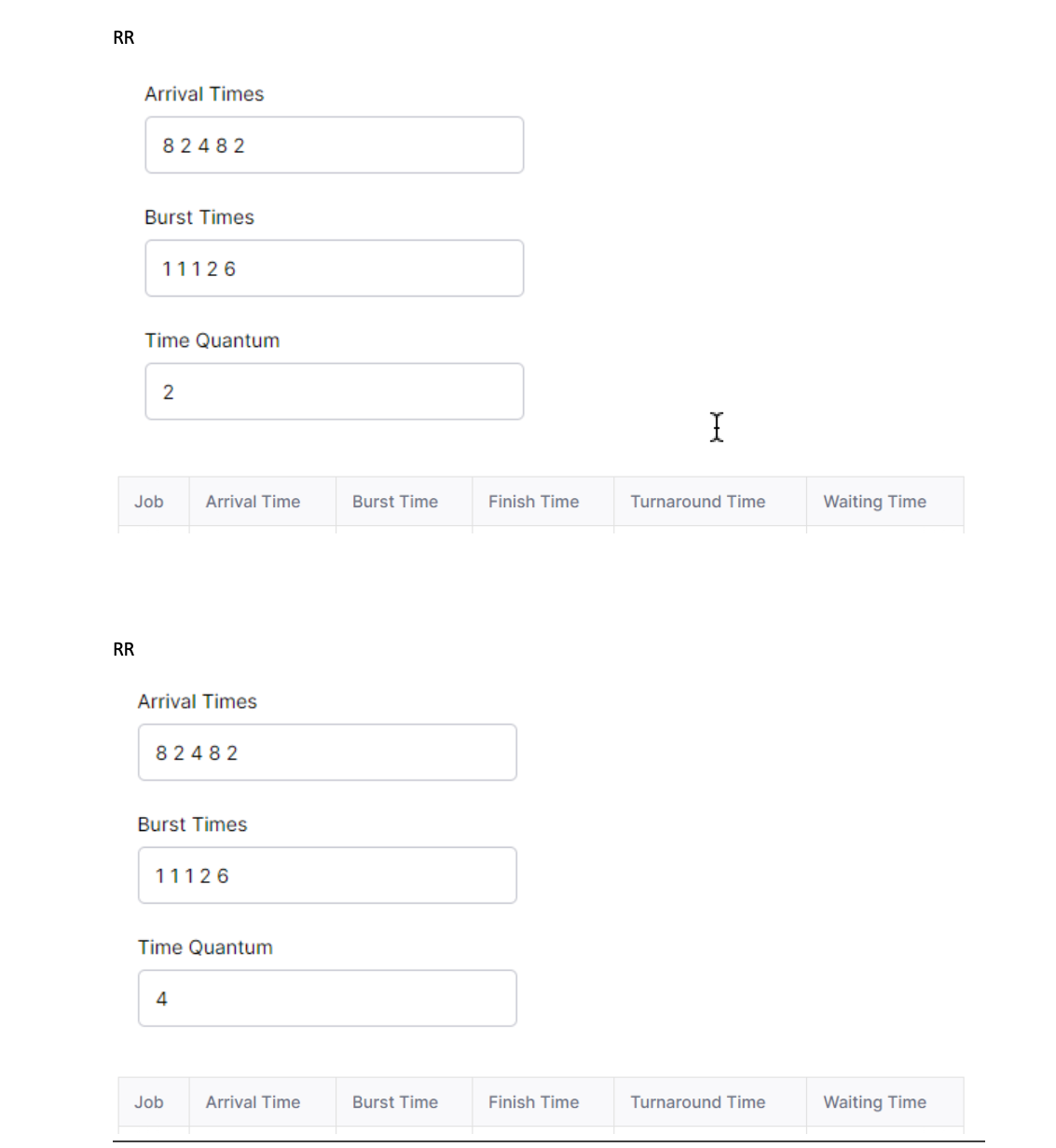 Solved RR Arrival Times 82482 Burst Times 11126 Time Quantum | Chegg.com