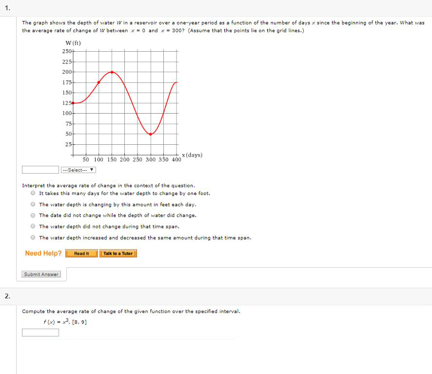 Solved The graph shows the depth of water Win a reservoir | Chegg.com