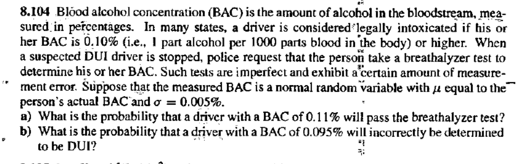 Solved 8.104 Blood alcohol concentration (BAC) is the amount | Chegg.com