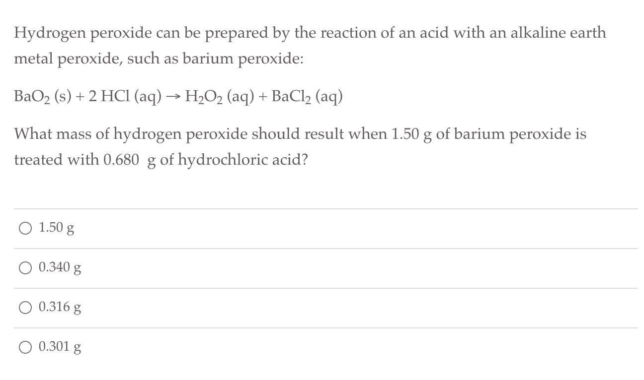Solved Hydrogen peroxide can be prepared by the reaction of | Chegg.com