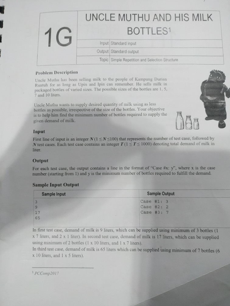 UNCLE MUTHU AND HIS MILK BOTTLES1 Input Standard | Chegg.com