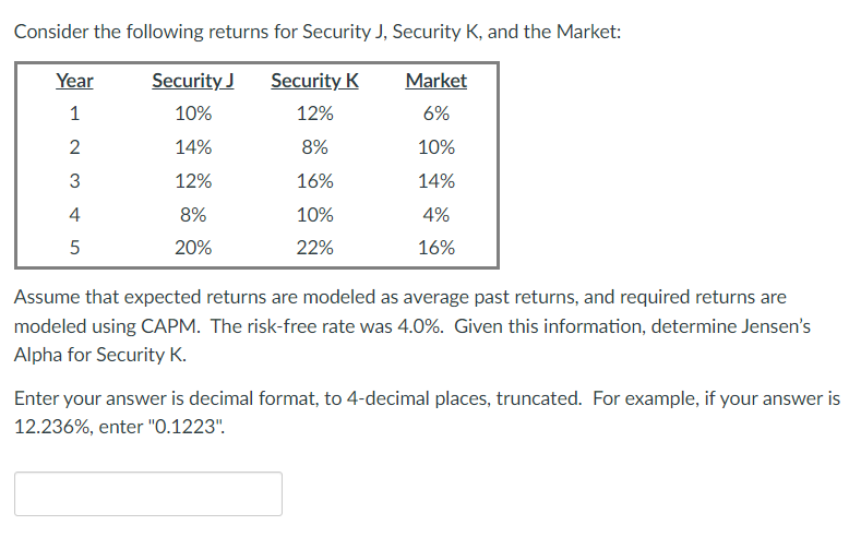 Consider the following returns for Security J, | Chegg.com