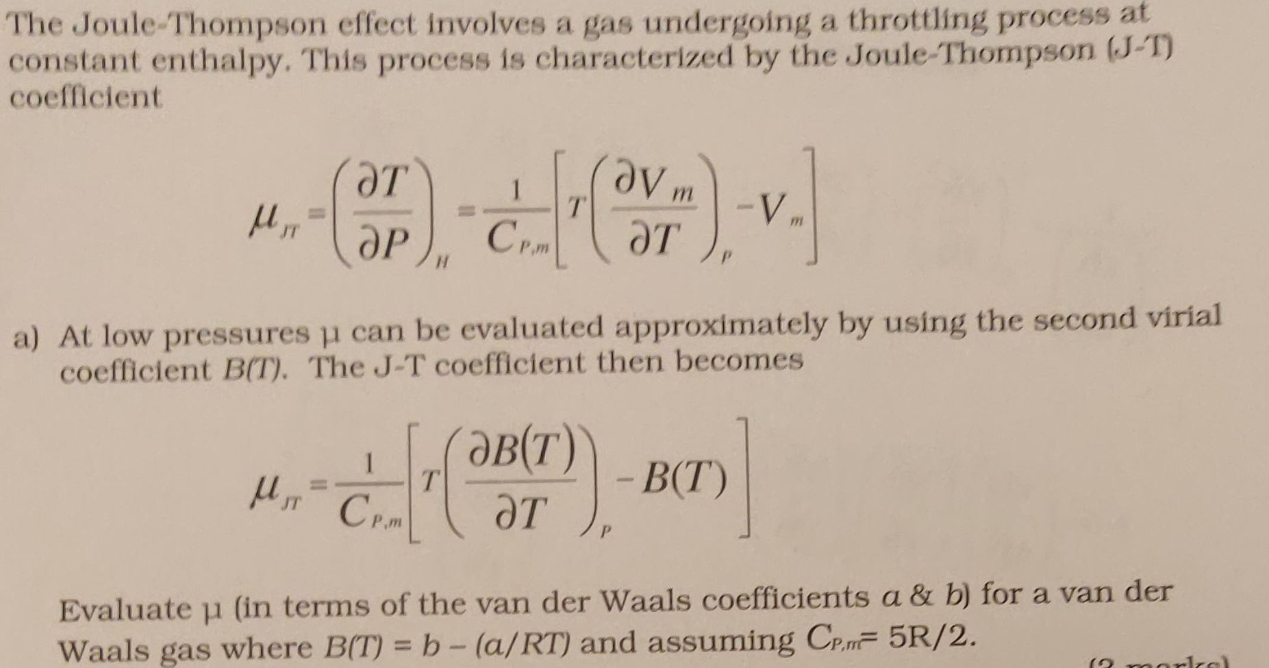 Solved The Joule-Thompson effect involves a gas undergoing a | Chegg.com