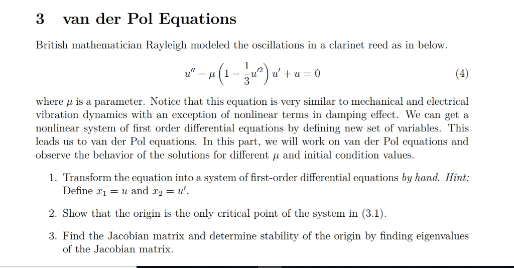 Solved 3 van der Pol Equations British mathematician | Chegg.com
