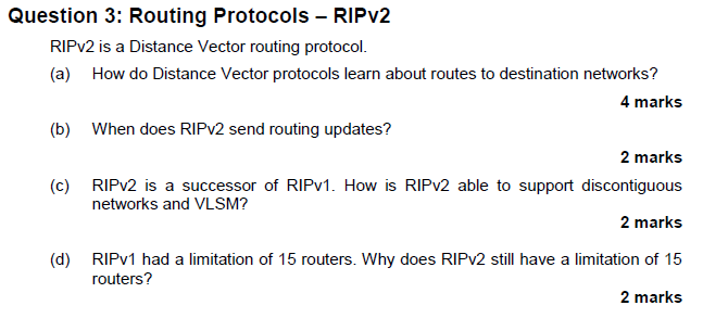 Solved Question 3: Routing Protocols - RIPv2 RIPv2 is a | Chegg.com