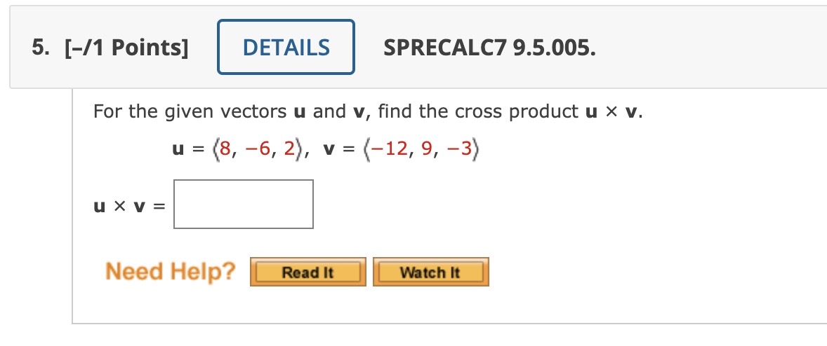 For the given vectors u and v, find the cross product | Chegg.com
