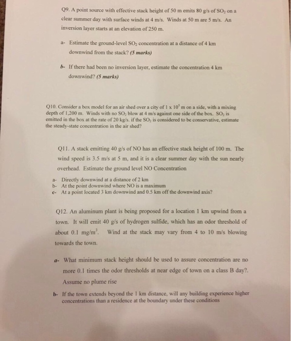 Solved A point source with effective stack height of 50 m | Chegg.com