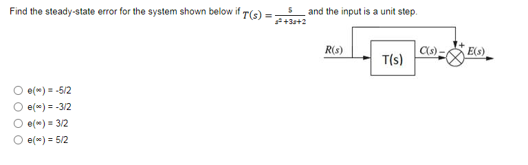 Solved 5 Find the steady-state error for the system shown | Chegg.com