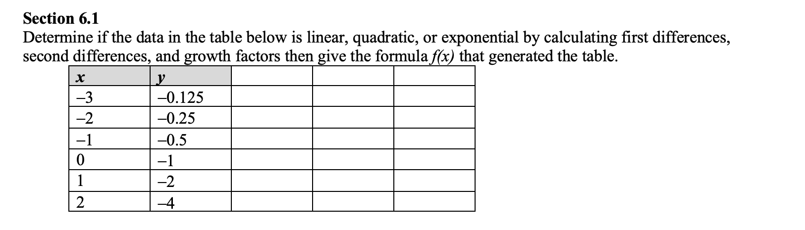 Solved х Section 6.1 Determine if the data in the table | Chegg.com