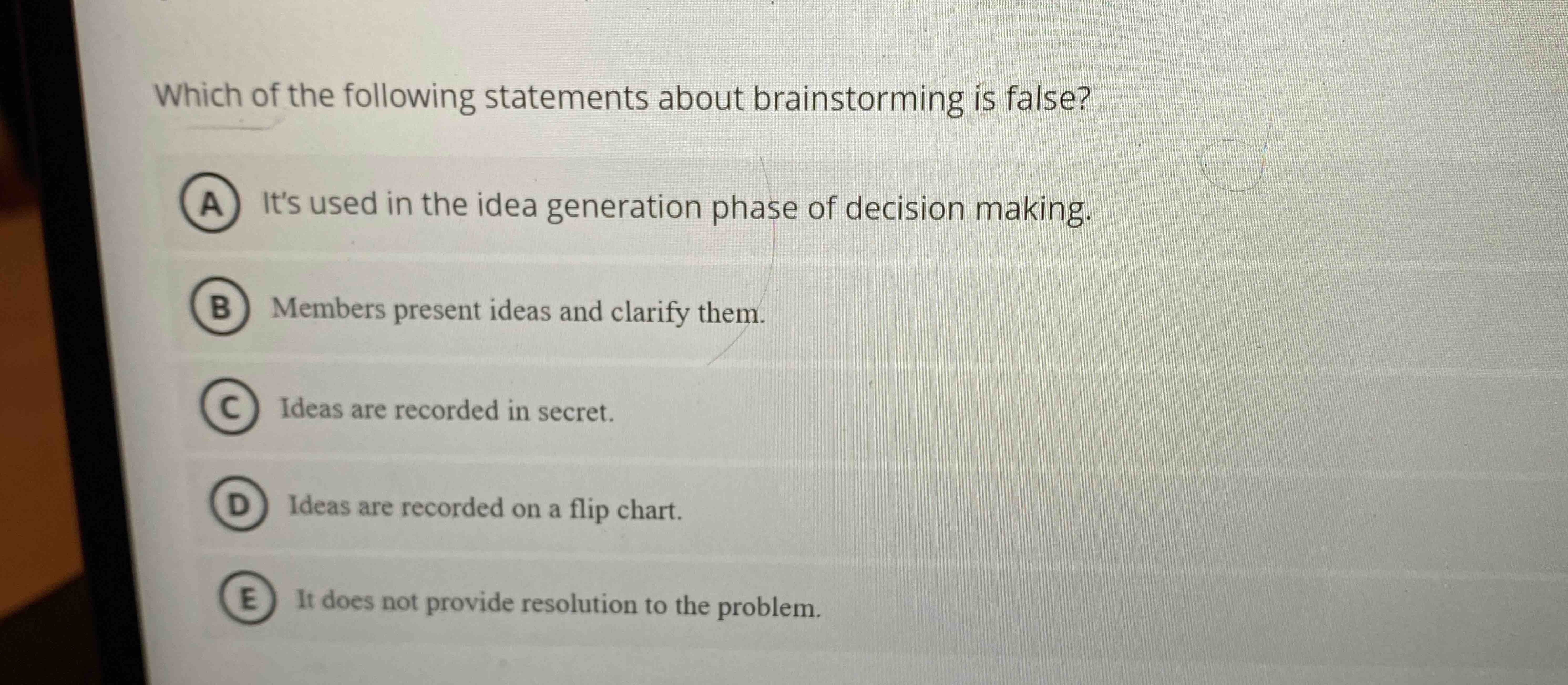 Solved Which of the following statements about brainstorming | Chegg.com
