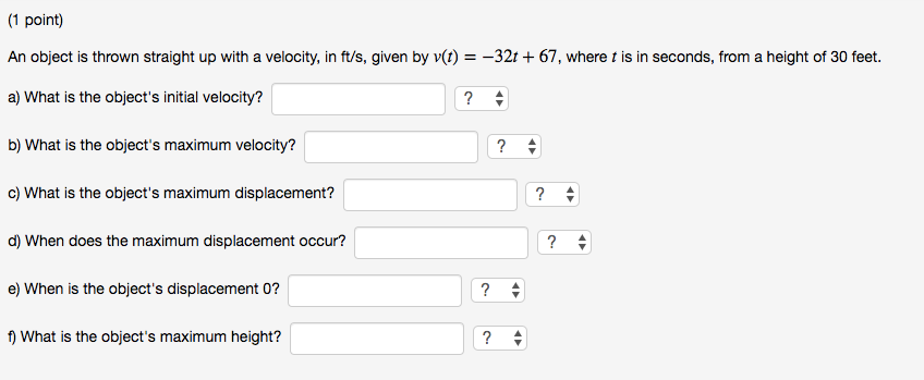 Solved An object is thrown straight up with a velocity, in | Chegg.com