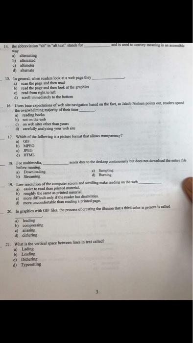 Solved the abbreviation "alt" in alt text way a) atenating | Chegg.com