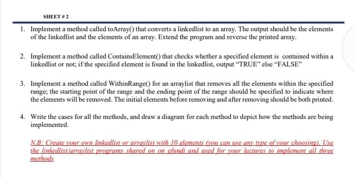Solved 1. Implement a method called toArray(0 that converts | Chegg.com