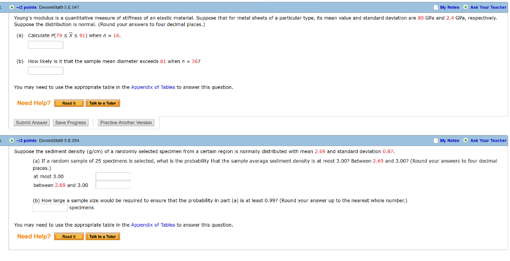 Solved 2 Points Devorestat9 5 E 047 My Notes Ask Your Teach