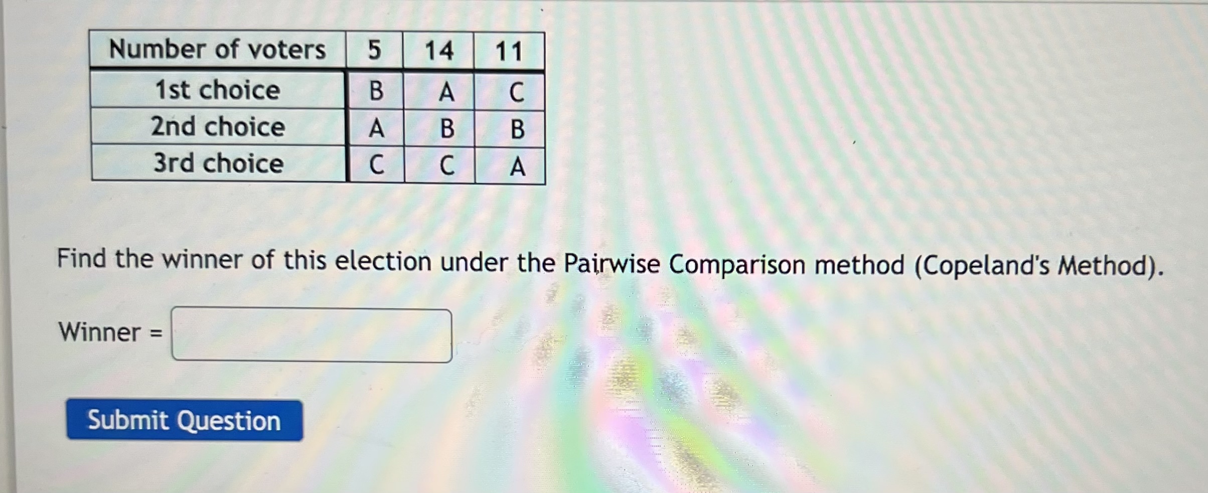 Solved Find The Winner Of This Election Under The Pairwise