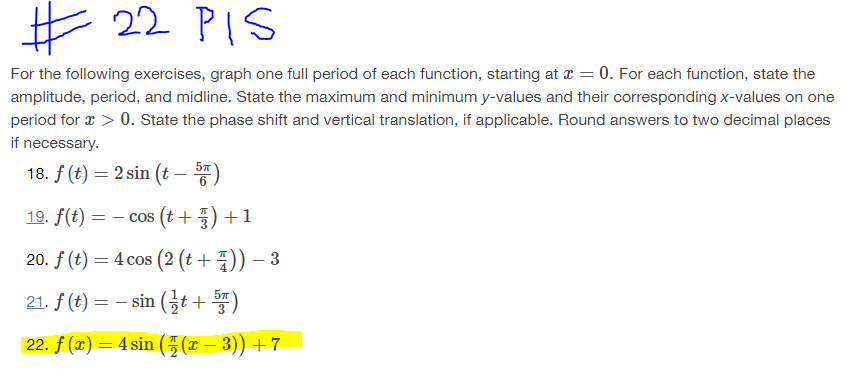 Solved For the following exercises, graph one full period of | Chegg.com