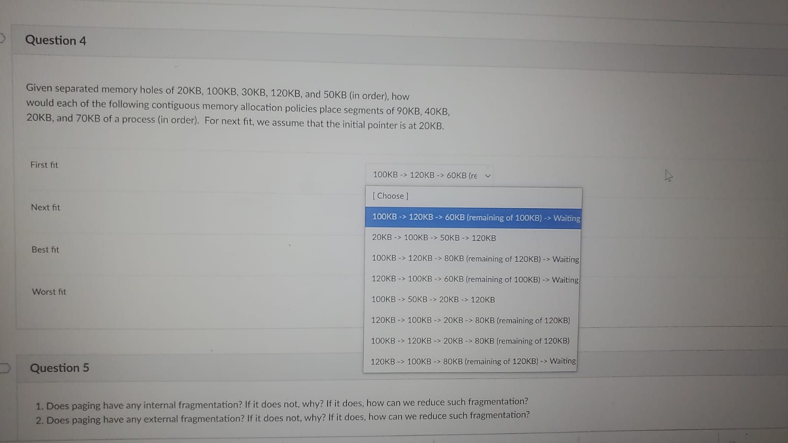 Solved Question 4 2 pts Given separated memory holes of | Chegg.com
