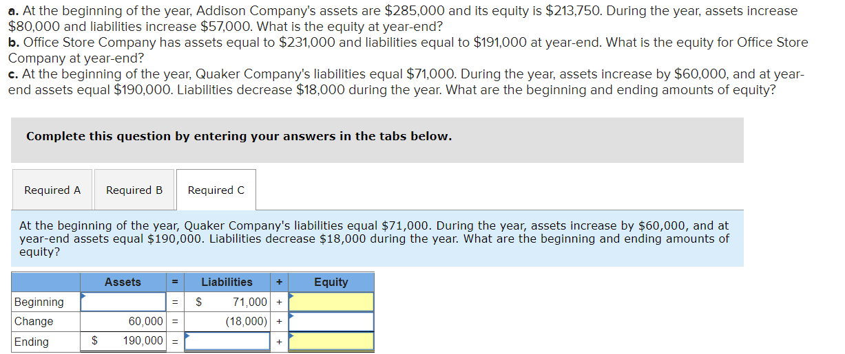 Solved a. At the beginning of the year, Addison Company's | Chegg.com