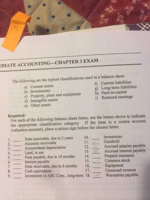 Solved The following are the typical classifications used in | Chegg.com