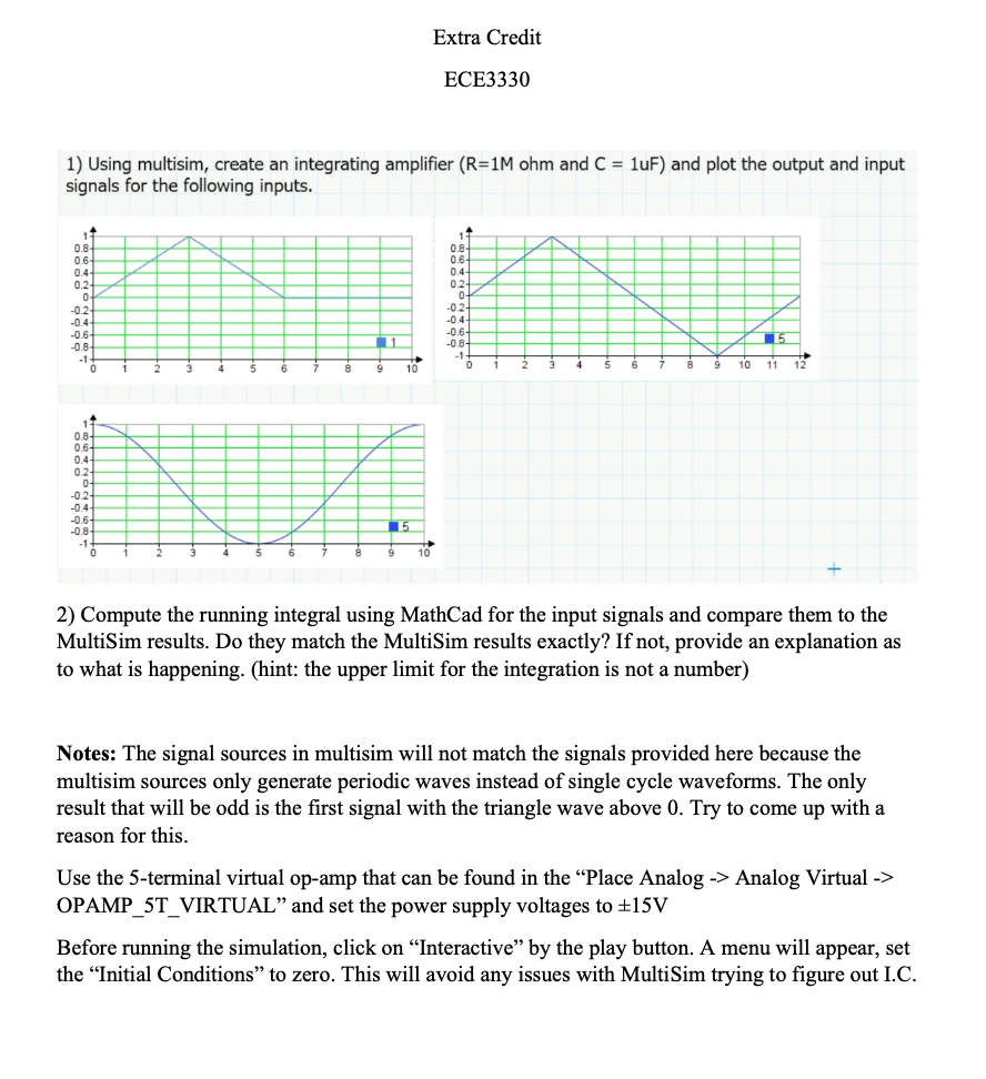 Extra Credit ECE3330 1) Using multisim, create an | Chegg.com