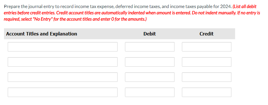 Solved Prepare the journal entry to record income tax | Chegg.com
