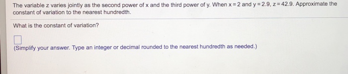 Solved The variable z varies jointly as the second power of | Chegg.com