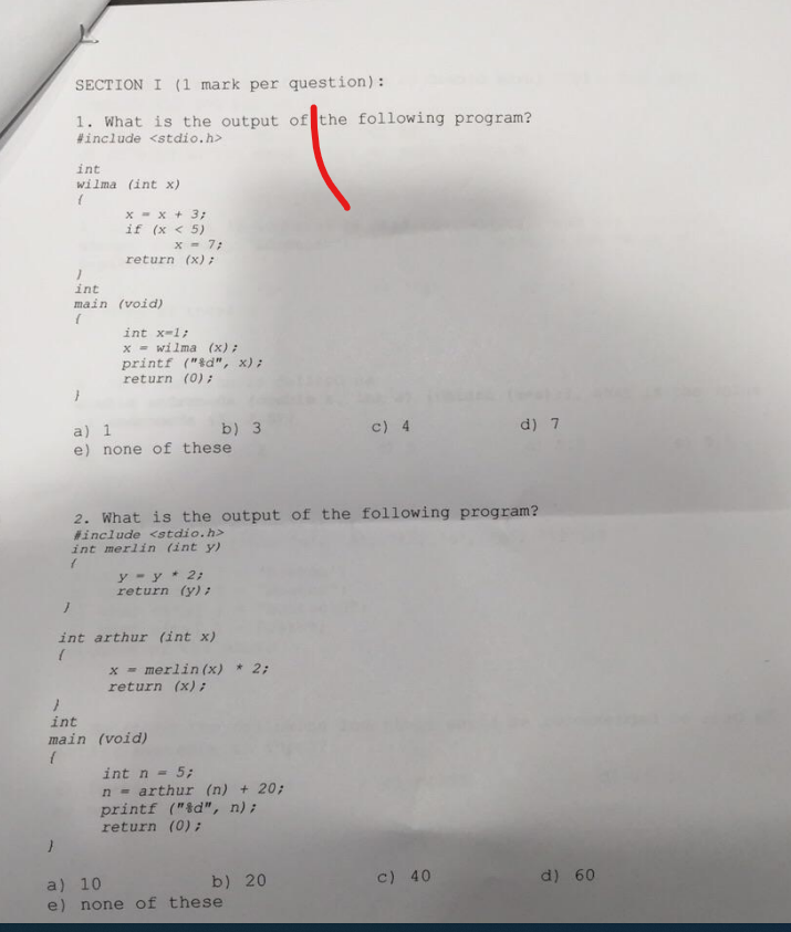 Solved SECTION I (1 mark per question): 1. What is the | Chegg.com