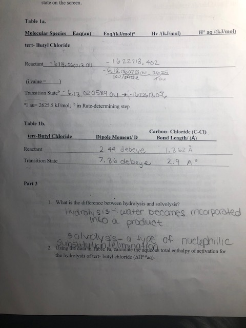 state on the screen. Table la. Molecular Species | Chegg.com