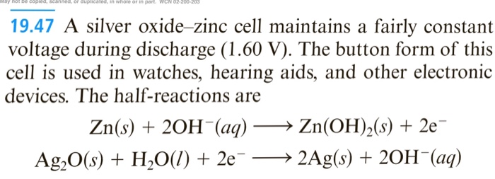 Solved r in part. WC 19.47 A silver oxide-zinc cell | Chegg.com