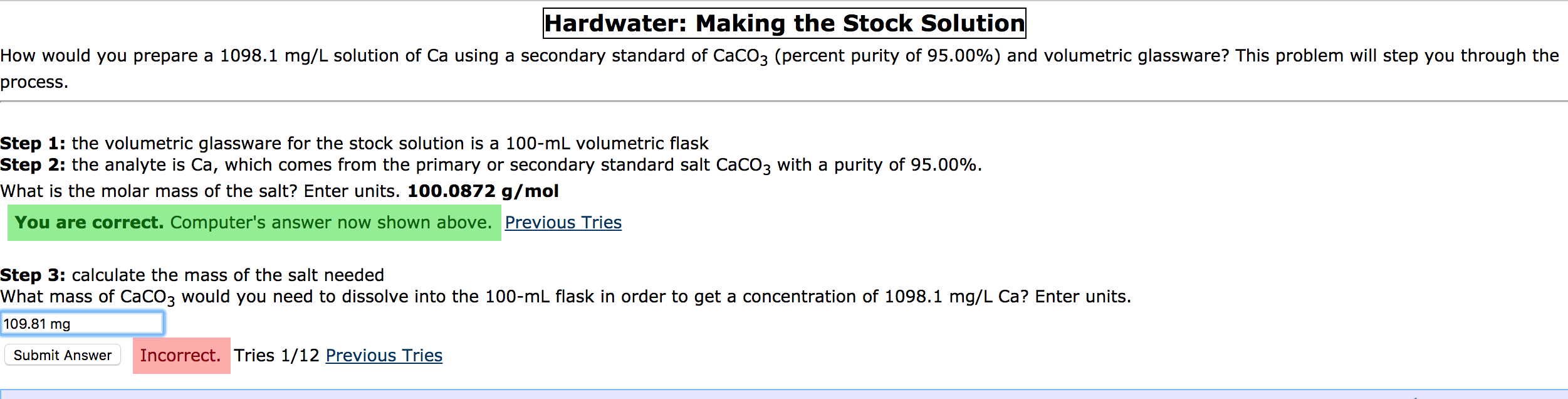 Solved Hardwater: Making the Stock Solution How would you | Chegg.com