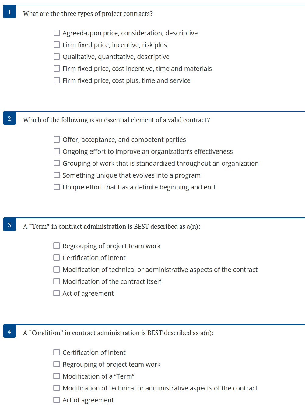 Solved What are the three types of project contracts? | Chegg.com