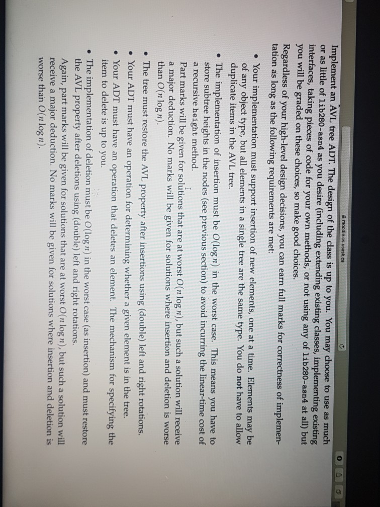 Solved Implement an AVL tree ADT. The design of the class is | Chegg.com