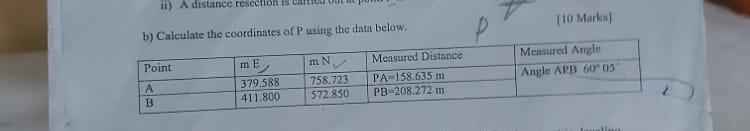 Solved ii) A distance resection is 10 Marks) b) Calculate | Chegg.com