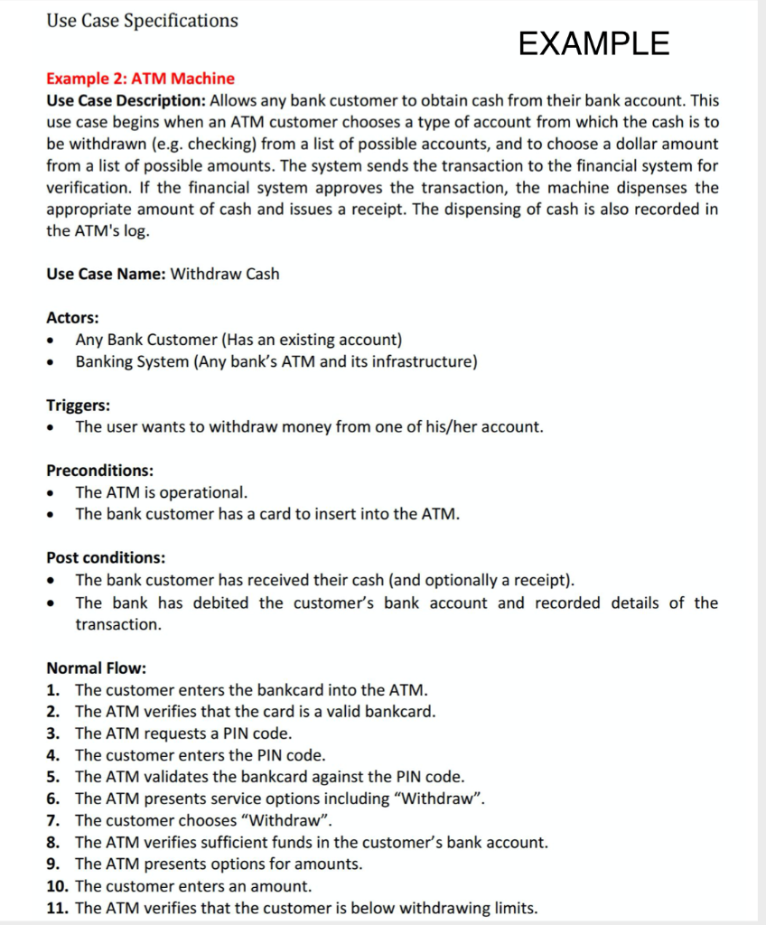 Solved Create a Use case Specifications document based on | Chegg.com