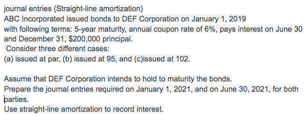 Solved journal entries (Straight-line amortization) ABC | Chegg.com