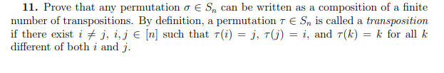 Solved 11. Prove that any permutation o E Sn can be written | Chegg.com