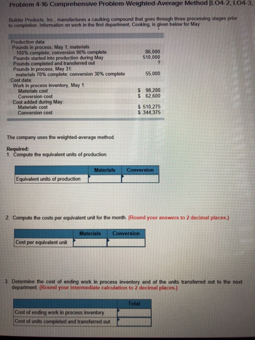Solved Problem 4-16 Comprehensive Problem-Weighted-Average | Chegg.com