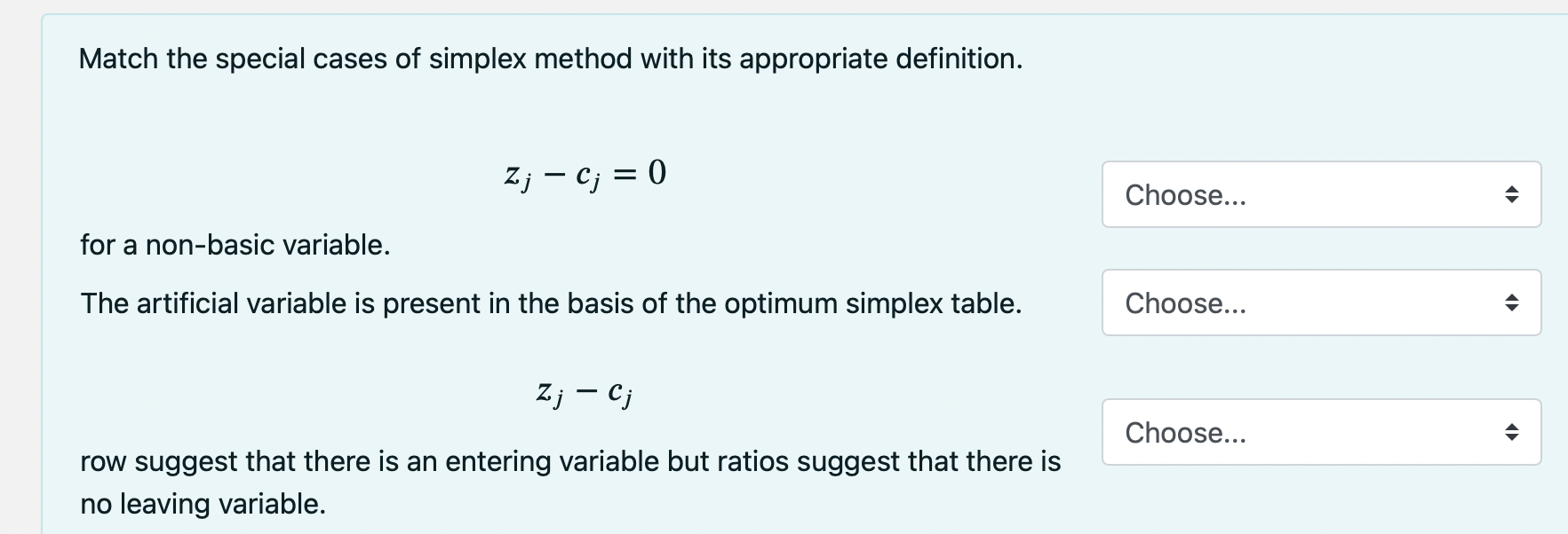 Solved Match the special cases of simplex method with its | Chegg.com