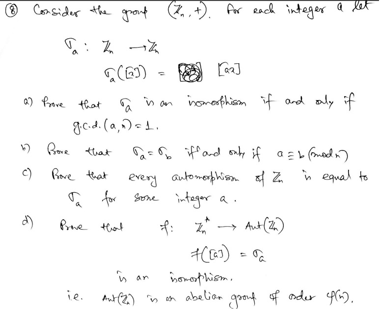 Solved (8) Consider the group (xn,+). for each integer a let | Chegg.com
