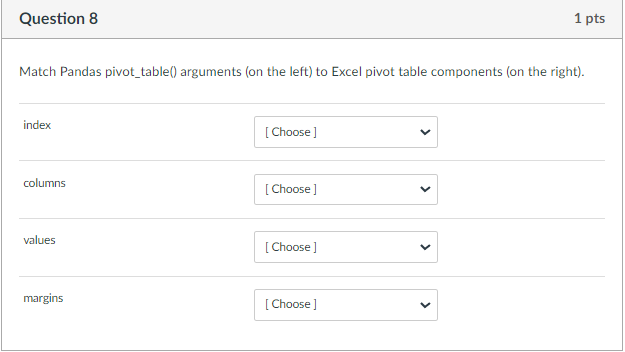 Solved Options to choose from for Question 8: columns, rows, | Chegg.com