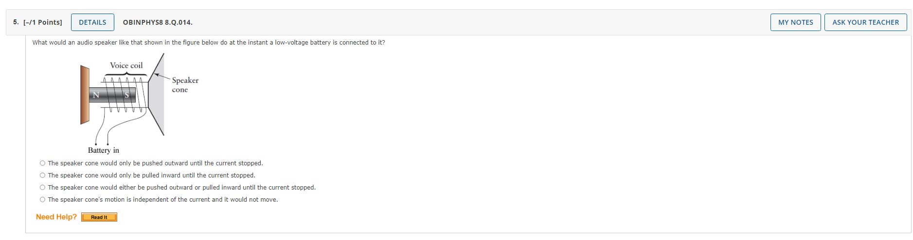 Solved 5. (-/1 Points] DETAILS OBINPHYS8 8.Q.014. MY NOTES | Chegg.com