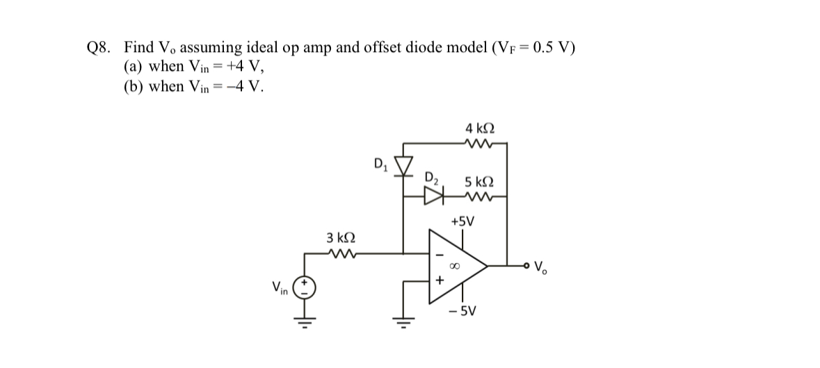 Solved Q8. Find Vo assuming ideal op amp and offset diode | Chegg.com
