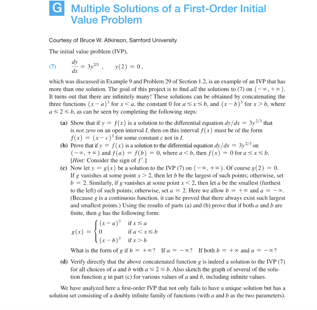 Solved G Multiple Solutions Of A First Order Initial Value