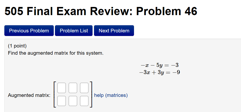 Solved 505 Final Exam Review: Problem 46 (1 point) Find the | Chegg.com