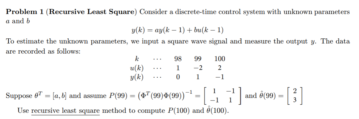 Solved Problem 1 (Recursive Least Square) Consider a | Chegg.com